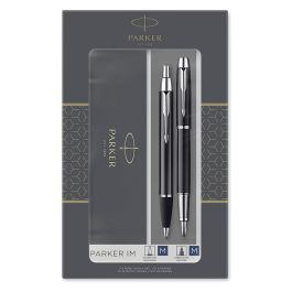 Parker IM Duo Gift Set - Ballpoint Pen & Fountain Pen, Gloss Black with Chrome Trim, Blue Ink ...